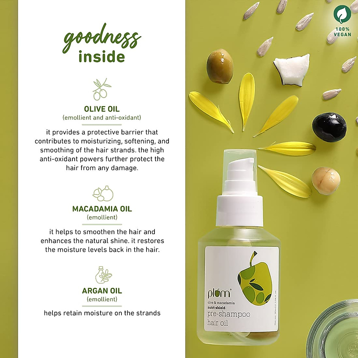 Olive and Macadamia Nutri-Shield Pre-Shampoo Hair Oil, For Dull, Damaged, Coloured Hair | Vegan Hair Oil