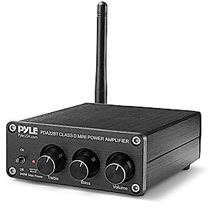 Pyle Compact Powerful Home Audio Amplifier Receiver Mini with Bluetooth 5.0 Desktop Blue Series 2 x 100 Watt for Home Speakers w/Bass &Treble Control - PDA22BT