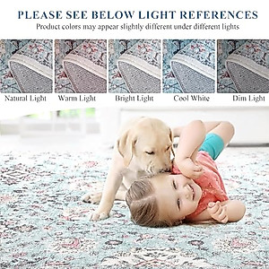 Mcadore 8x10 Area Rugs Washable Boho Rug, Non Slip Carpet for Living Room, Bedroom, Kitchen, Soft Low-Pile Rug, Turquoise Green/Floral