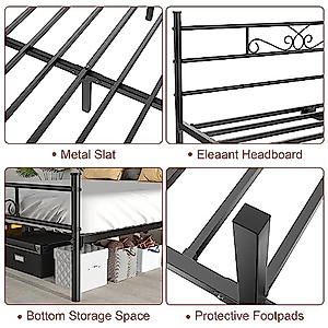 Pliwier Twin Size Metal Platform Bed Frame,14" High Bed Frame with Headboard, Premium Steel Slat Support, No Box Spring Needed, Anti-Slip, Easy Assembly