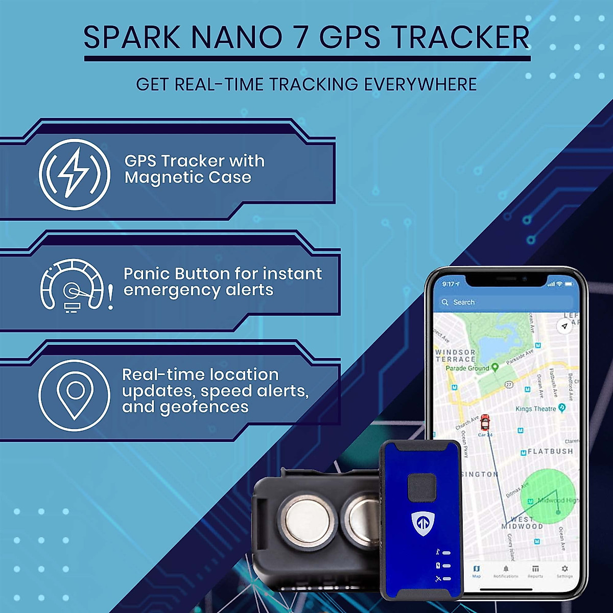 Brickhouse Car Trackers for Your Vehicle - Spark Nano 7 GPS Tracker with Magnetic Waterproof Case - Hidden Real-Time 4G LTE Vehicle Finder - GPS Tracking Device for Cars & More - Subscription Required