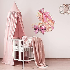 SONGQI Home Living Room Window Wall Bedroom Sticker DIY Decals Beautiful Girl with Pink Bow Doll Pattern Baby Nursery Removable Wall Decor