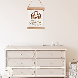 Boho Rainbow Nursery Decor Boho Rainbow Wall Art Boho Nursery Wall Decor Jesus Loves Me Hanging Wall Art Baptism Gifts for Girl Baby Shower