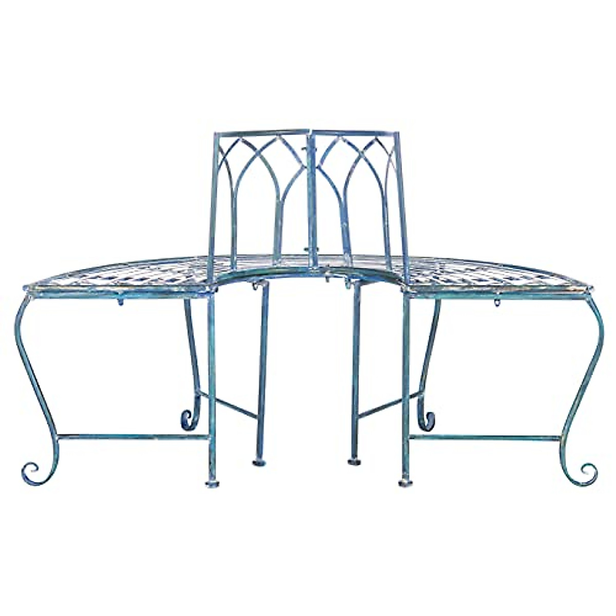 Safavieh PAT5018C Outdoor Collection Abia Antique Wrought Iron 50-inch Tree Bench, Mossy Blue