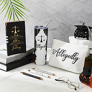 Domensi 6 Pcs Funny Allegedly Lawyer Gifts Judge Gift Lawyer Appreciation Day Gift 20 oz Marble Sign Tumbler Makeup Bag Notepad Ballpoints for Law Paralegal School College Teacher(Black)