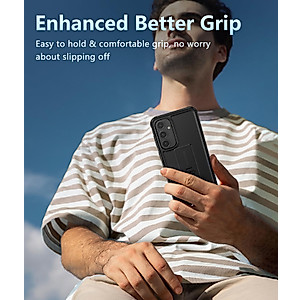 FNTCASE for Samsung Galaxy S23-FE Case: Military Grade Drop & Shock Protection Cell Phone Cover with Kickstand | Heavy Duty Rugged Phonecase Protective Bumper Textured(Black)