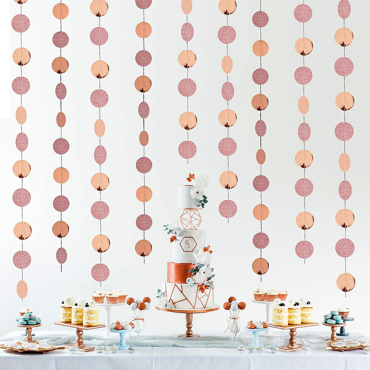 TONIFUL 4Pcs Gold Silver Party Decoration Circle Dot Star Garland Banner Bright Paper Streamer Hanging Decorations Glitter Star Bunting Banner Backdrop for Engagement Wedding Christmas Birthday