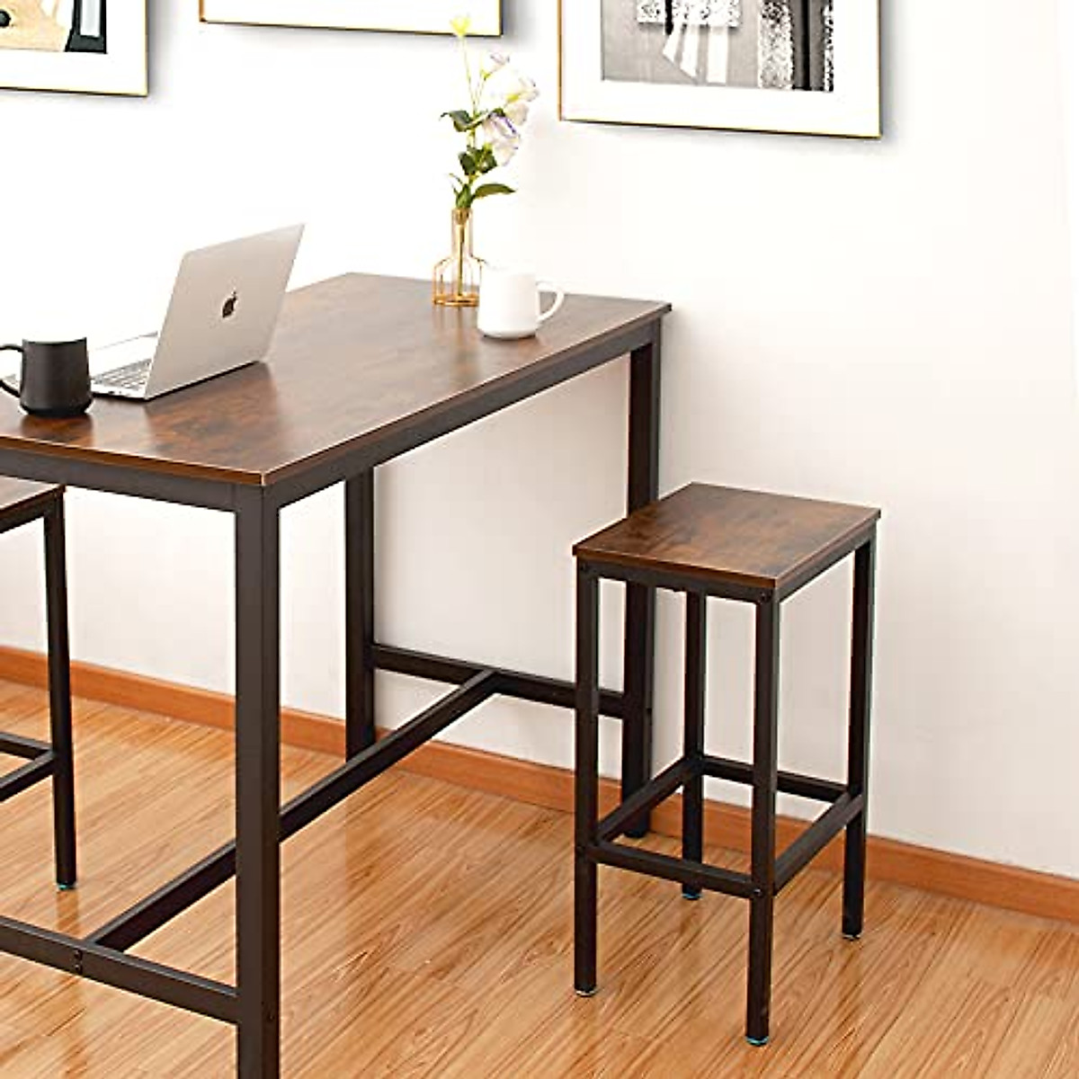 Coral Flower Set of 2 Bar Chairs, Kitchen Breakfast Bar Stools with Footrest, Industrial in Living Room, Party Room, Rustic Brown