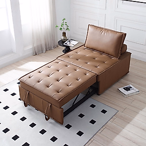 TRIPLE TREE 3 in 1 Multipurpose Folding Ottoman Sleeper Sofa Bed, Faux Leather Convertible Sleeper Chair, Adjustable Single Sofa Bed for Living Room Apartment,Brown