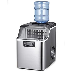 SOUKOO Ice Maker, 44lbs Daily Ice Cube Makers,Stainless Steel Ice Makers Countertop,Tabletop Ice Maker Machine with a Scoop and a 3 Pound Storage Basket…