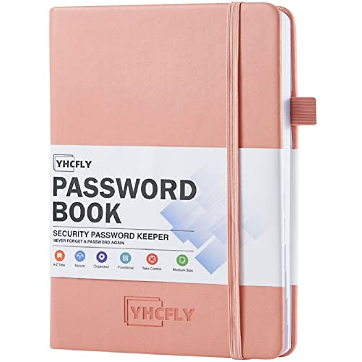 YHCFLY Password Book with Alphabetical tabs, Hardcover Internet Address & Password Organizer Logbook, Medium Size Password Keeper Notebook Journal for Home Office (Peach Pink)