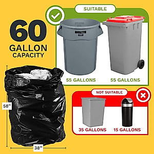 ToughBag 55 Gallon Trash Bags Heavy Duty (100 Count) - 50-60 Gallon Black Garbage Bags, Large Trash Bags - 38 x 58" - Made in USA