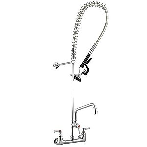 Aquaterior Upgraded Pre-Rinse Commercial Kitchen Faucet with Sprayer 44" Height Wall Mount Double Handle with Add-On 12" Rotatable Spout Pull Down for 2/3 Compartment Sink CUPC NSF CEC