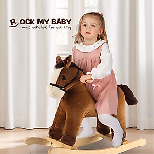 Plush Rocking Horse, Soft Filling Ride on Pony, Rocking Animal, Stuffed Rocker for Kids 18 Months and up (Dark Brown)