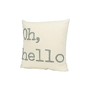 Creative Co-Op Oh, Hello Embroidered Square Cotton Pillow, Grey