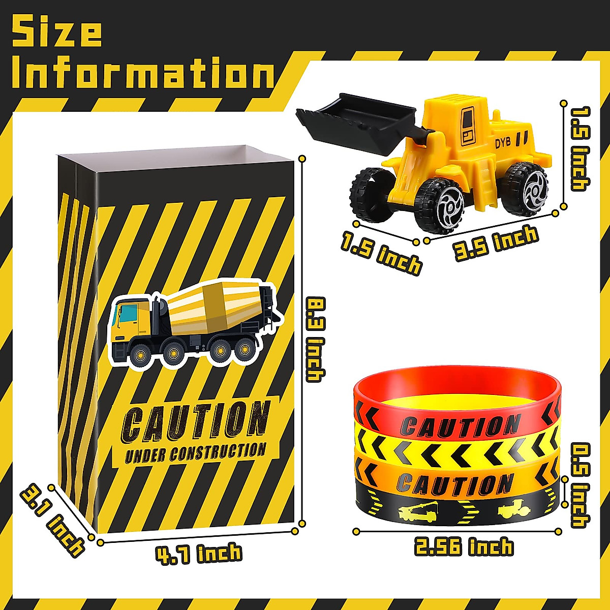 Construction Theme Party Favors Birthday Supplies Goodie Favor Bags Waterproof Truck Car Sticker Mini Engineering Car Toys Rubber Bracelets for Shower Return Present Construction Supplies (86)