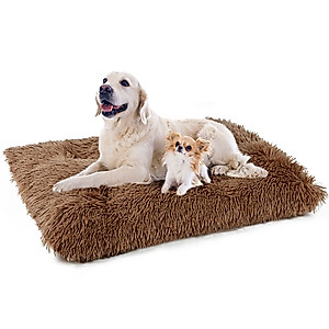Dog Bed Long Plush Pet Bed, Comfortable Faux Fur Washable Crate Mat for Small Large Medium Dogs and Cats, Anti-Slip Fluffy Dog Kennel Pad