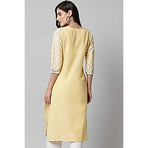 Chandrakala Women's 100% Cotton Tunic Top 3/4th Sleeve Straight Kurti Kurta,Medium,Beige (K218BEI2)