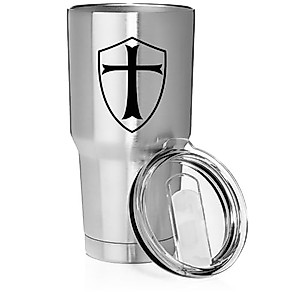 Smooth Body Tumbler Stainless Steel Vacuum Insulated Travel Mug Cup Gift Templar Shield Knight Cross (Stainless Steel, 30 oz)