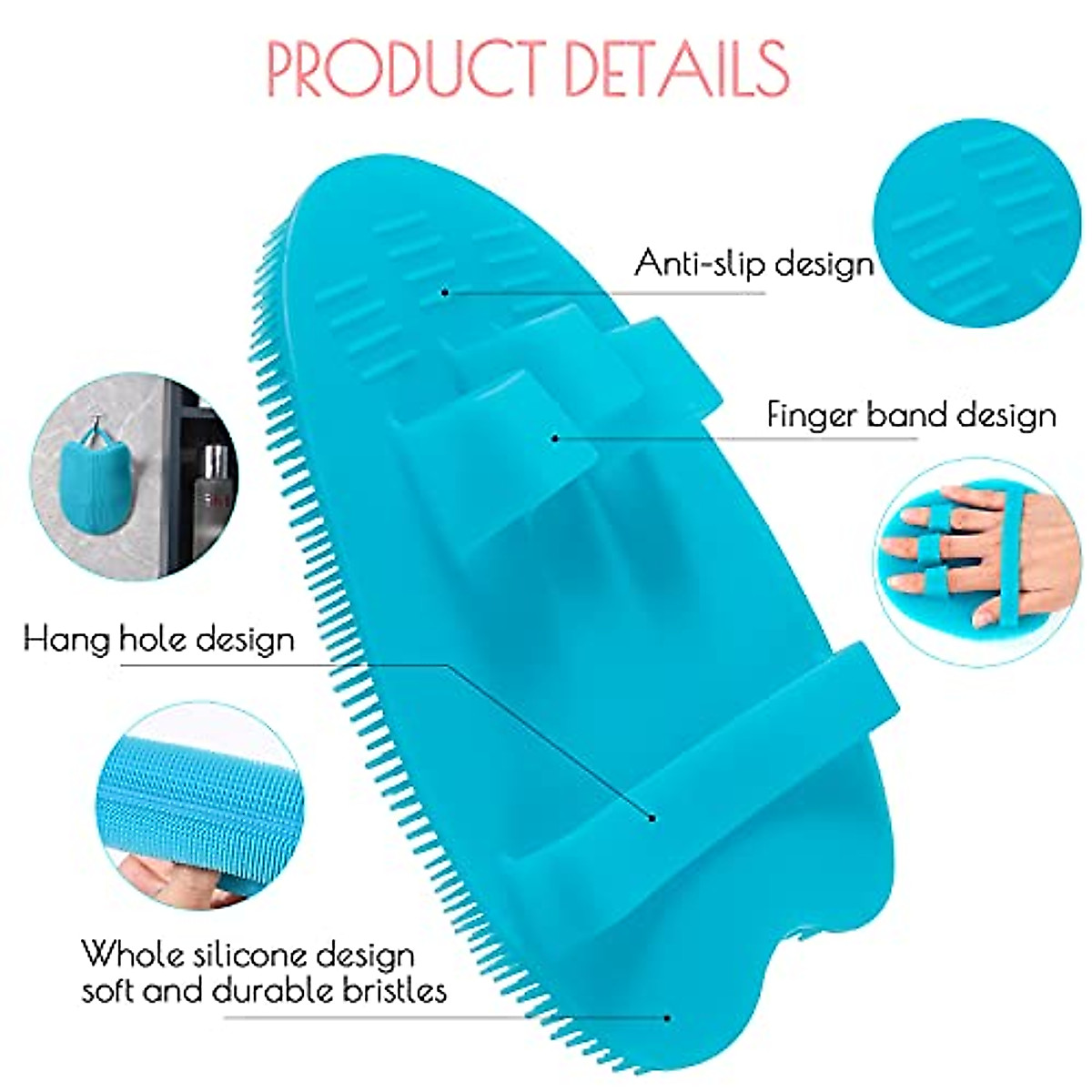 2 Pack Soft Silicone Shower Brush, Body & Face & Short Hair Wash, Bath Exfoliating Skin Massage Scrubber, Dry Skin Brushing Glove Loofah, Fit for Sensitive and All Kinds of Skin (Blue+Gray)