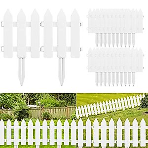ELECLAND 22 Pieces Garden Fence with 22 Pieces Fence Insert White Plastic Fence Garden Picket Fence Edgings Lawn Flowerbeds Plant Borders Decorative Garden Yard
