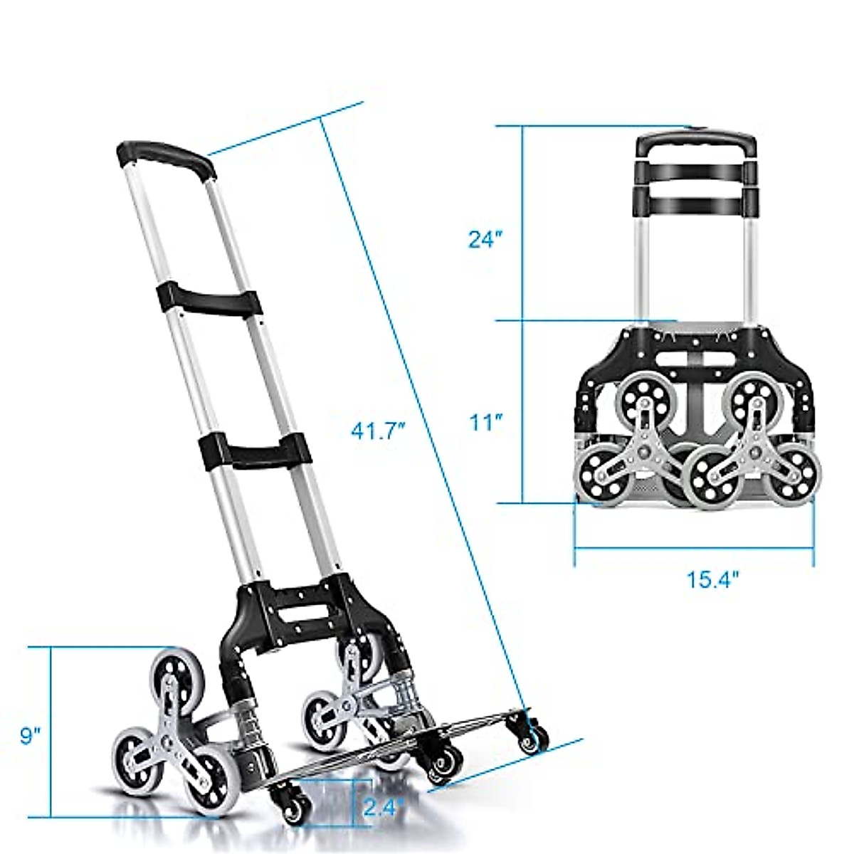 Stair Climber Cart Hand Truck with Wheels, Shopping Folding Grocery Cart, Aluminum Alloy Folding Hand Truck Trolley for Luggage Package Delivery
