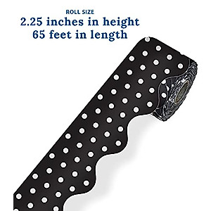 Carson Dellosa 65 Feet Black and White Polka Dots Bulletin Board Borders, Scalloped Border Trim, Rolled Classroom Borders for Bulletin Board, White Board, Cork Board, Black and White Classroom Décor