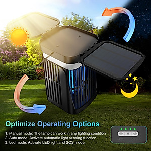 PhatroyYee Solar Bug Zapper Outdoor, 2024 Upgraded Mosquito Zapper Outdoor Solar Powered, Cordless Electric Bug Zapper Indoor w/Night Light, Waterproof Fly Zapper for Patio Backyard Kitchen Camping