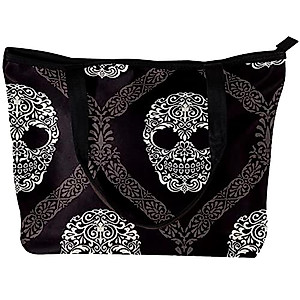 Women's Large Size Canvas Shoulder Bag Hobo Crossbody Handbag Casual Tote, Grey Skull Vintage