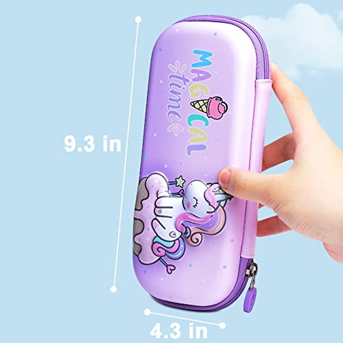 Unicorn Pencil Case for Girls, 3D Cute Cartoon Unicorn Pencil Pouch, Portable Storage Pouch Large Capacity with Compartment & Zipper Pencil Bag for Kids Boys Girls