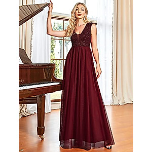 Ever-Pretty Women's Long Glitter A-line Tulle Formal Wedding Party Dress for Women Burgundy US14