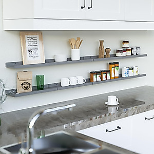 RICHER HOUSE 8 Set Floating Wall Mounted Shelves, Nursery Hanging Book Shelves with Lip for Storage, Gray Display Picture Ledge Shelf for Bedroom Bathroom Kitchen Living Room Wall Decor, Modern Grey