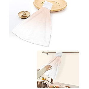 Ombre Gradient Hanging Hand Towels Kitchen Towel Absorbent Towel Hanging Towel Hand Bath Towel, 18"x14" Decorative Soft Oven Towel Quick Dry Dish Cloth Towels 2Pcs, Peach Pink and White Gradient Art