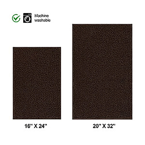 TREETONE Machine Washable Water Absorbent Bath Mat Bathroom Rugs Non Slip Soft Microfiber Mat，2 Piece Bathroom Rugs Set (Set of 2-Small 16" x 24" Medium 20" x 32", Chololate Brown)