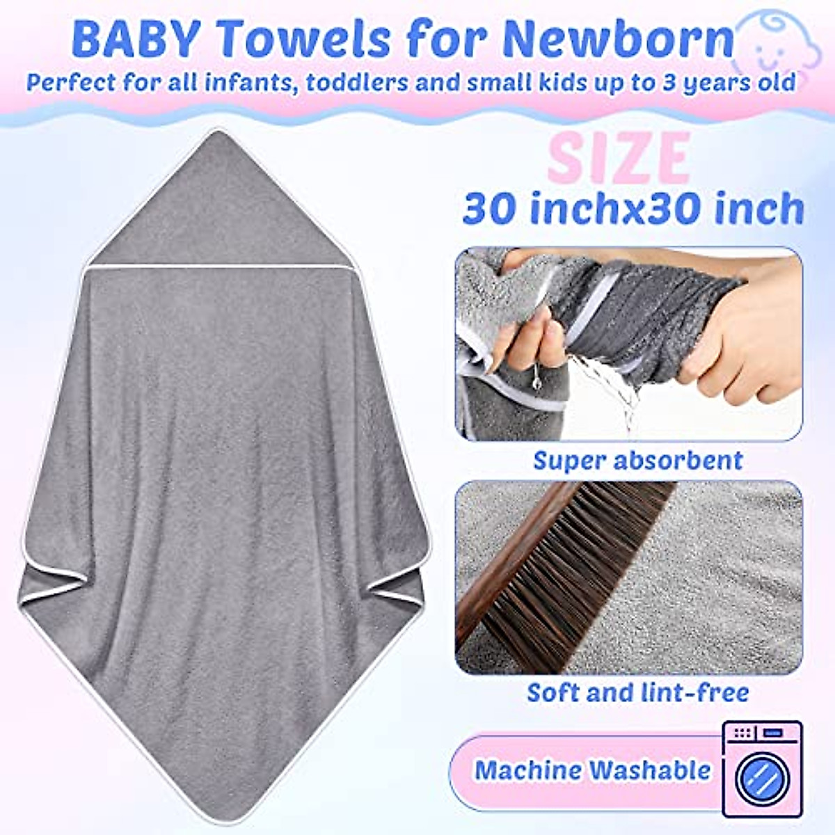 5 Pcs Baby Bath Towel and 15 Count Baby Washcloths Sets, Hooded Baby Towels for Newborns Infants and Toddlers Soft Coral Fleece Toddler Towels for Newborn Boy Girl