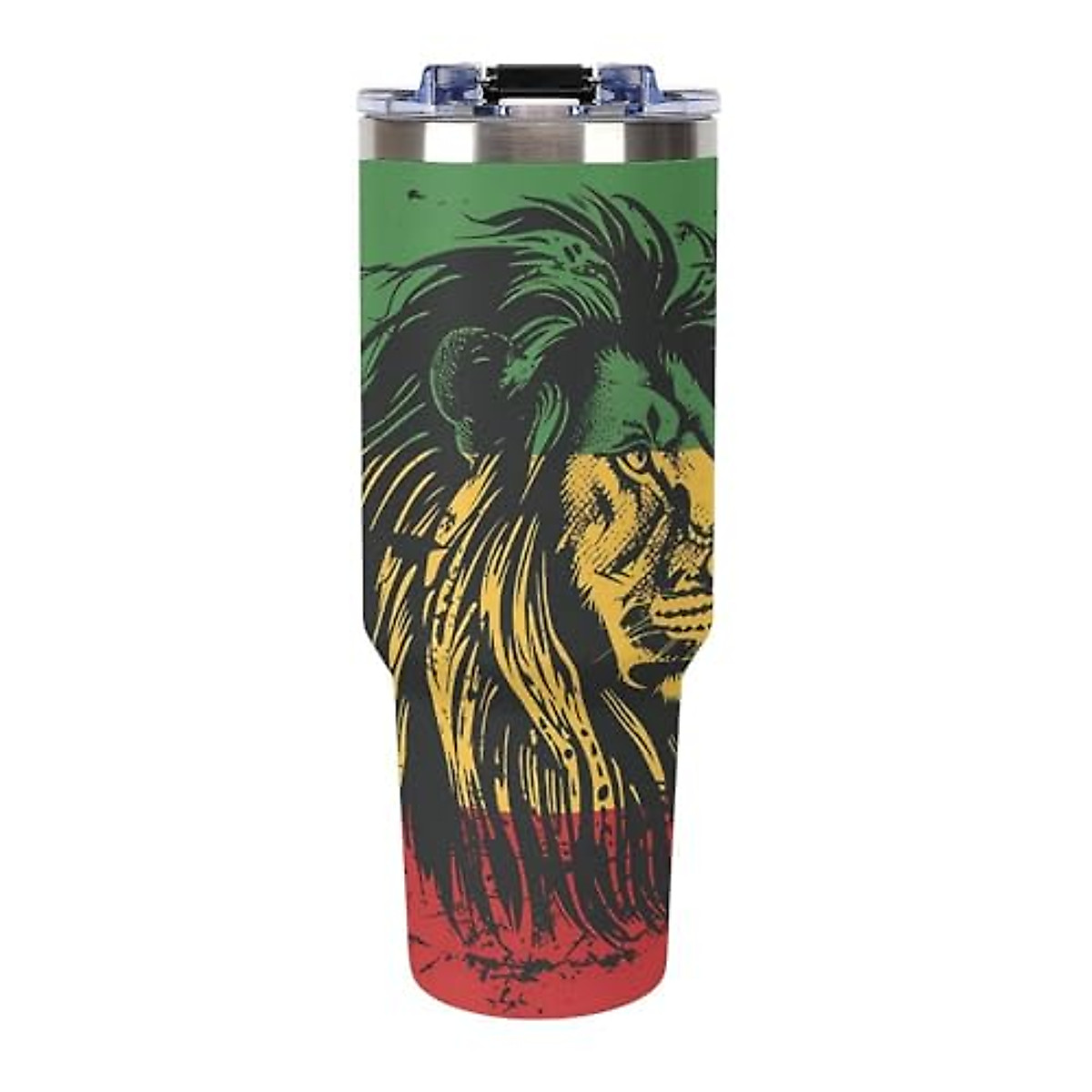 Lion Reggae Jamaica 40 Oz Tumbler Insulated Stainless Steel Water Bottle Travel Mug Car Cup with Handle And Straw
