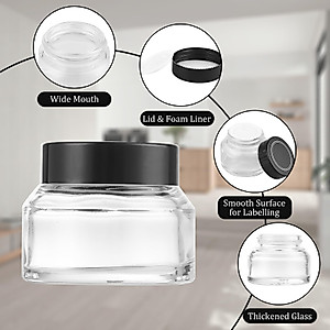 Acrux7 24 Pack Small Glass Jars, Round Clear Glass Jars with Black Lids, Labels & Inner Liners, Empty Refillable Glass Cosmetic Container Leak Proof Travel Jars for Cream, Lotion, Sample (1.76oz/50ml)