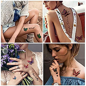 30 Sheets Butterfly Tattoos for Kids Womens - 110 Pcs 3D Tattoos, Colorful Body Art Temporary Tattoos, Butterfly Party Favors