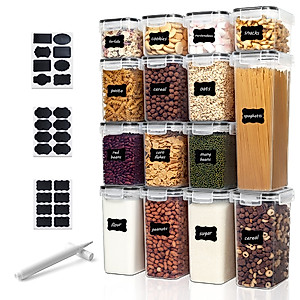 Cereal Container, Set of 4 Airtight Food Storage Containers 135.2oz Large, BPA Free Food Container Pantry for Kitchen Dry Food Storage & Pet Dog Food Storage Bins with Lids (24 Labels & 1 Marker)