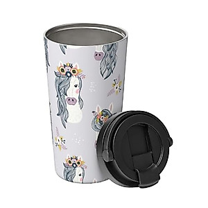 WANGXUEE Adorable Horses Print 500ml Stainless Steel Travel Tumbler Double Wall Vacuum Insulated Coffee Mug