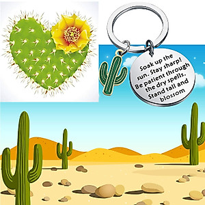FEELMEM Saguaro Cactus Keychain Soak Up The Sun Stand Tall and Blossom Inspirational Cacti Charms Keychain for Friend Plant Lover Gift (silver)