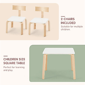 Danrelax Kids Table and Chairs Set - Children Activity Table w/ 2 Chairs, Kids Desk and Chair Set with Durable Birch Veneer, Playroom Daycare Furniture for Drawing, Reading, White Solid Wood