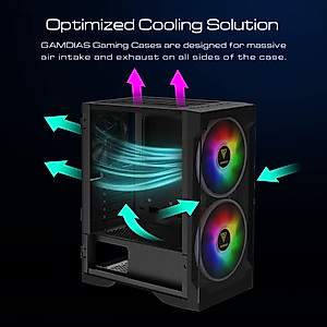 GAMDIAS Apollo E2 Elite Gaming Case Mid Tower ATX 2 x 200mm ARGB Fan Trapezoidal Tempered Glass Panel with Tool Free Installation Tempered Glass Window (Apollo E2 Elite) Black