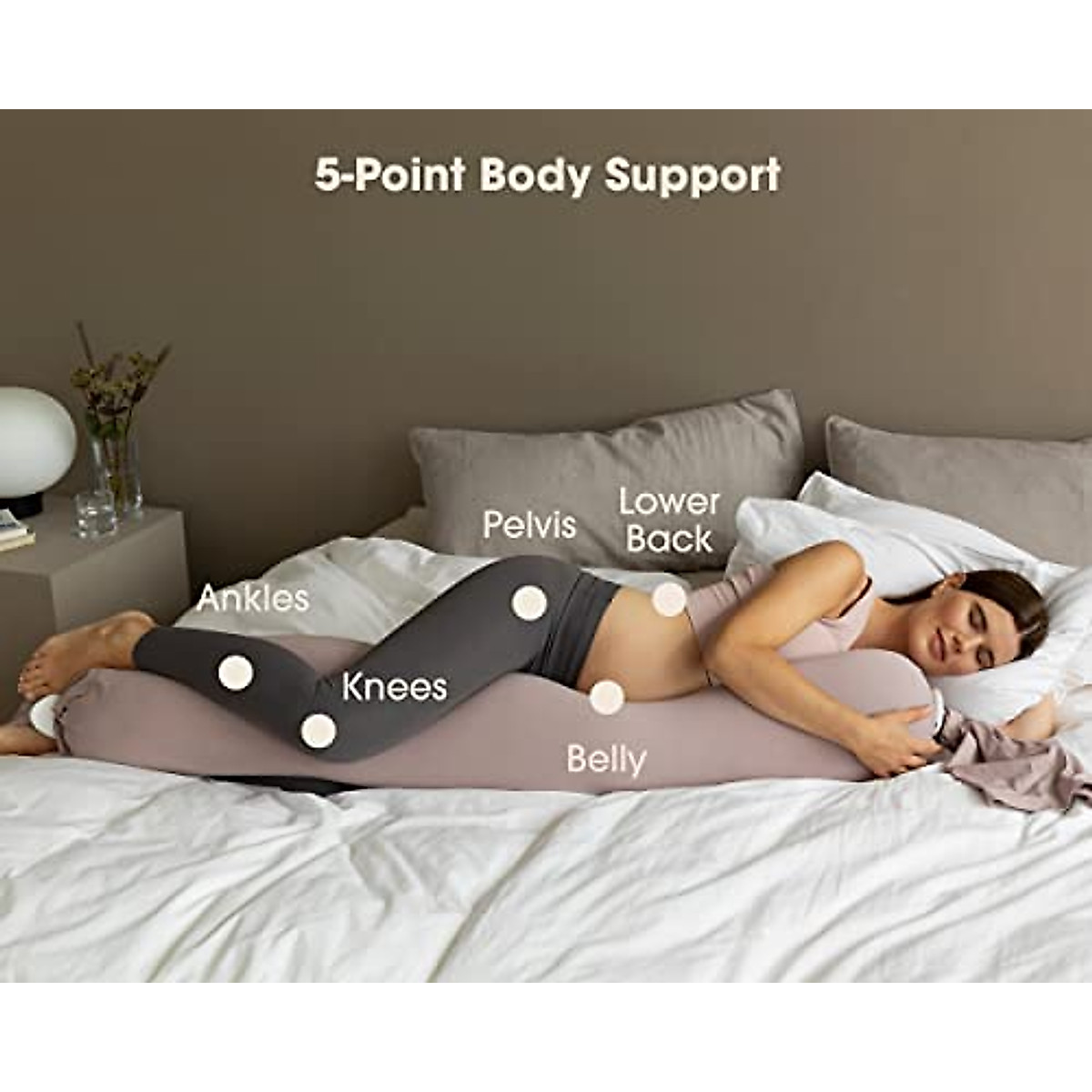 bbhugme Adjustable Pregnancy Pillow – Full Body Support for Side Sleeping - Adjustable Firmness and Shape - Supports Back, Legs, Belly, Hips for Pregnant Women - Removable Cover - Dusty Pink