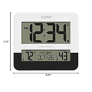 La Crosse Atomic Digital Wall Clock with in/Outdoor Temperature in Black/White