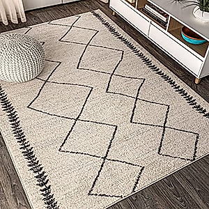 JONATHAN Y MOH203A-8 Zaina Moroccan Beni Souk Indoor Farmhouse Area-Rug Bohemian Minimalistic Geometric Easy-Cleaning Bedroom Kitchen Living Room Non Shedding, 8 X 10, Cream,Black
