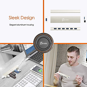 j5create USB Type-C to 7-Port USB 3.0 Data Hub with 3 ft Extended Cale [20W Power Adapter Included] for Mac, MacBook, Windows, Laptop, Surface, XPS, Chromebook, PC (JCH377)