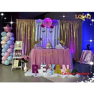 LQIAO 4FTX10FT Gold Shimmer Sequin Fabric Backdrops Wedding Photo Booth Sequin Curtain Drapes Panels Photography Background Decoration