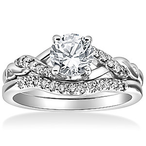 5/8 cttw Diamond Engagement Wedding Ring Set Twist Curve Band 14k White Gold - Size 6