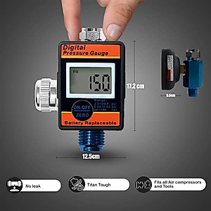 LE LEMATEC Air Compressor Regulator Valve with Digital Pressure Gauge, for Precise Control in Air/Pneumatic Tool, Spray Painting, Tire Inflation & More, ¼ NPT, Up to 160 PSI, LED Display (DAR01B)